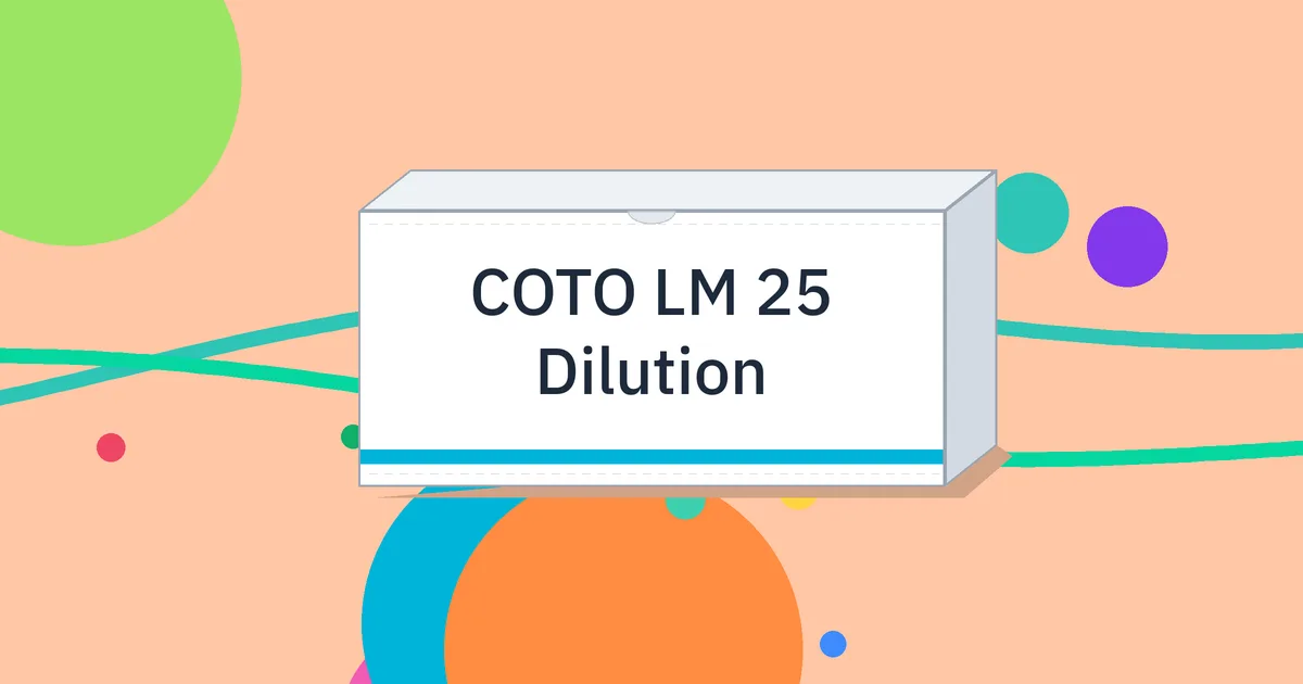 Symbolbild: Packung mit der Aufschrift COTO LM 25 Dilution (PZN 13455529) – Verfügbarkeit und Bezug in Apotheken in Frankfurt am Main