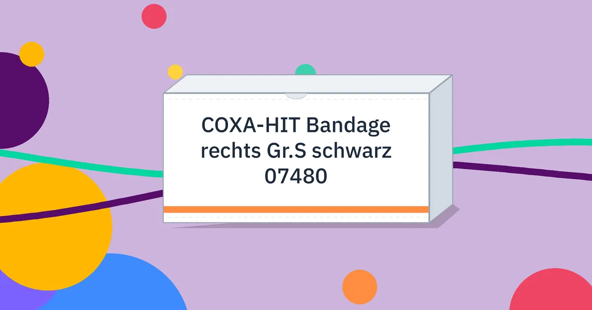 Symbolbild: Packung mit der Aufschrift COXA-HIT Bandage rechts Gr.S schwarz 07480 (PZN 02520086) – Verfügbarkeit und Bezug in Apotheken in Frankfurt am Main