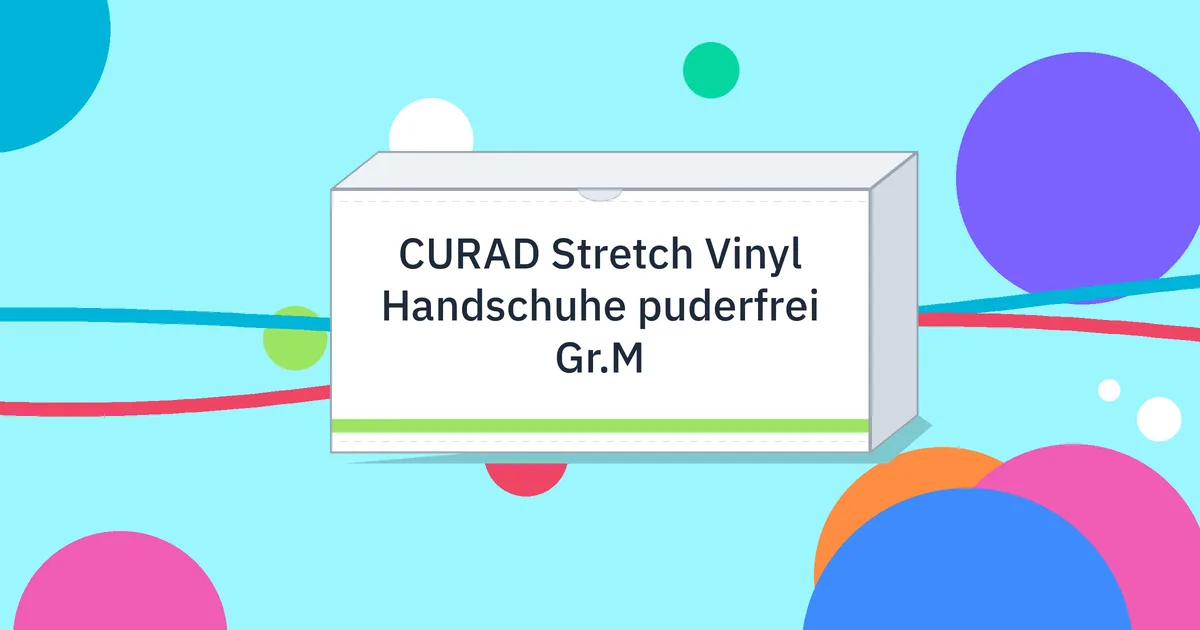 Symbolbild: Packung mit der Aufschrift CURAD Stretch Vinyl Handschuhe puderfrei Gr.M (PZN 01551630) – Verfügbarkeit und Bezug in Apotheken in Frankfurt am Main