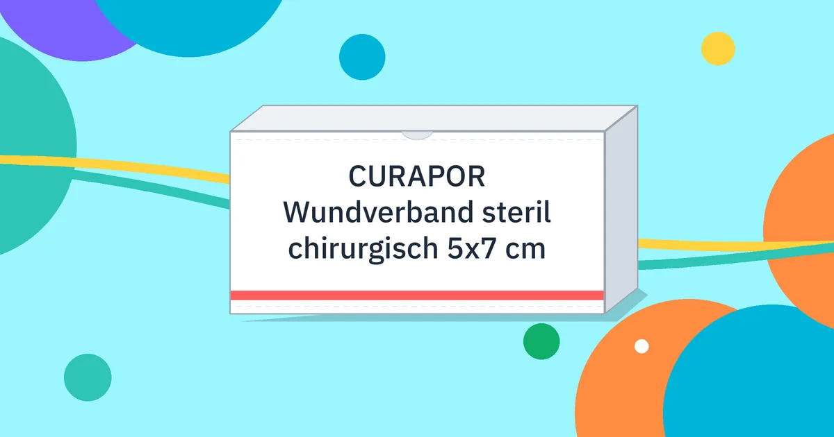 Symbolbild: Packung mit der Aufschrift CURAPOR Wundverband steril chirurgisch 5x7 cm (PZN 18437217) – Verfügbarkeit und Bezug in Apotheken in Frankfurt am Main
