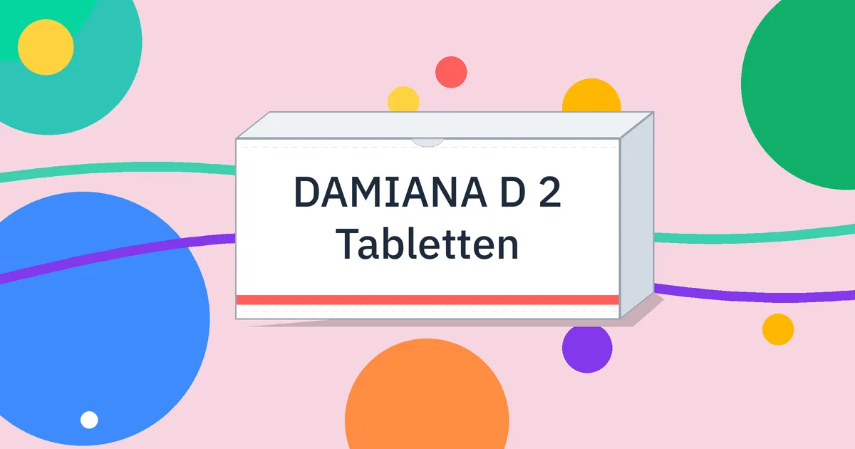 Symbolbild: Packung mit der Aufschrift DAMIANA D 2 Tabletten (PZN 02629564) – Verfügbarkeit und Bezug in Apotheken in Frankfurt am Main