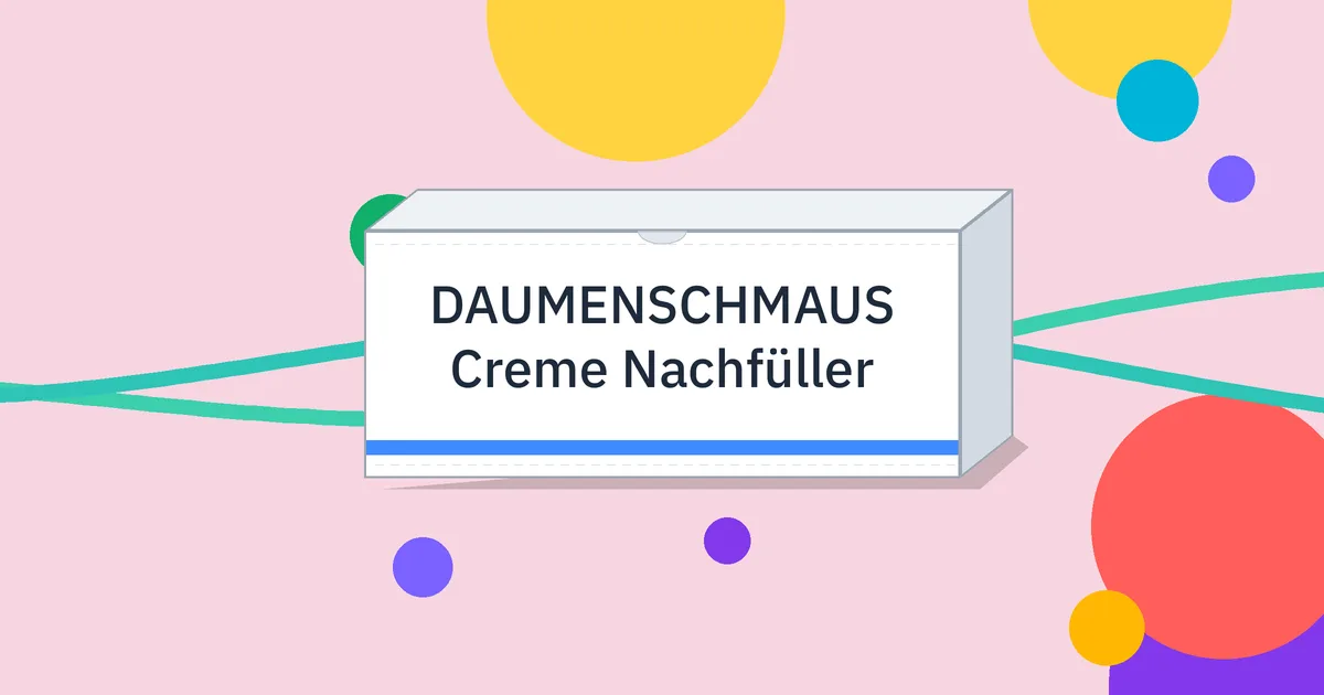 Symbolbild: Packung mit der Aufschrift DAUMENSCHMAUS Creme Nachfüller (PZN 17514252) – Verfügbarkeit und Bezug in Apotheken in Frankfurt am Main