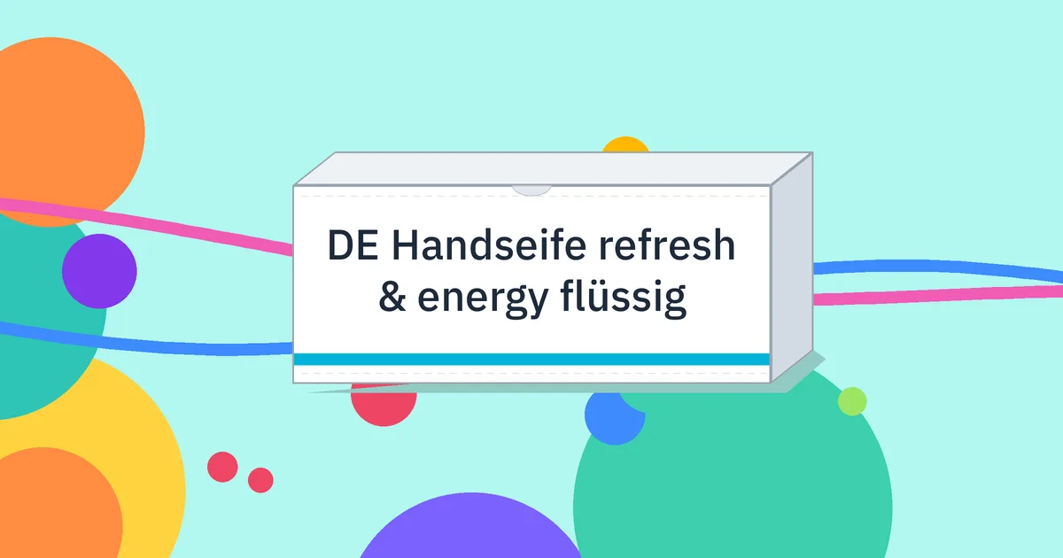 Symbolbild: Packung mit der Aufschrift DE Handseife refresh & energy flüssig (PZN 19503531) – Verfügbarkeit und Bezug in Apotheken in Frankfurt am Main