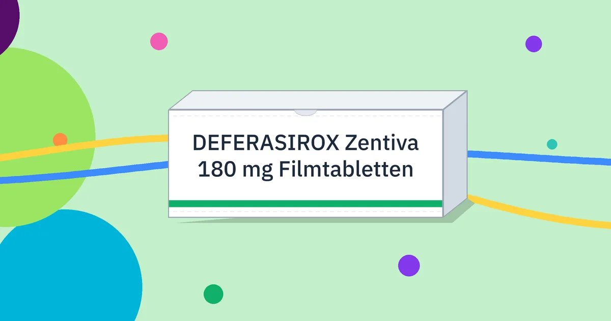 Symbolbild: Packung mit der Aufschrift DEFERASIROX Zentiva 180 mg Filmtabletten (PZN 17618566) – Verfügbarkeit und Bezug in Apotheken in Frankfurt am Main