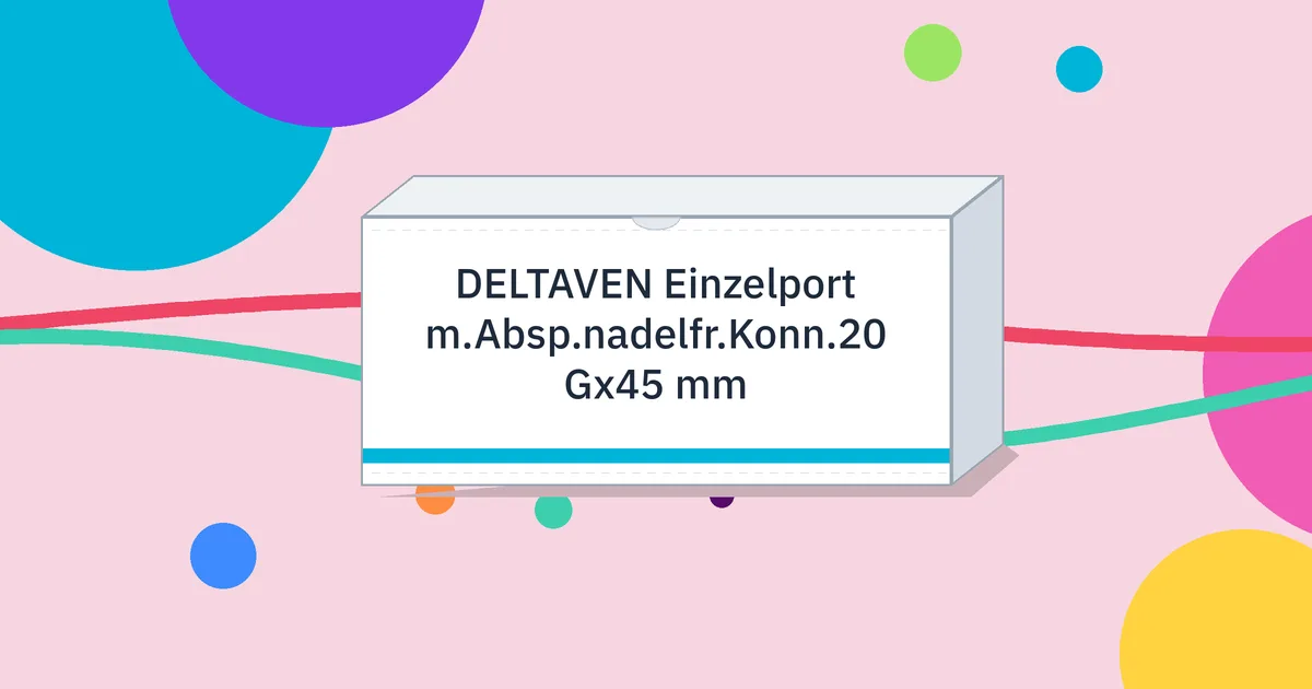 Symbolbild: Packung mit der Aufschrift DELTAVEN Einzelport m.Absp.nadelfr.Konn.20 Gx45 mm (PZN 20365525) – Verfügbarkeit und Bezug in Apotheken in Frankfurt am Main