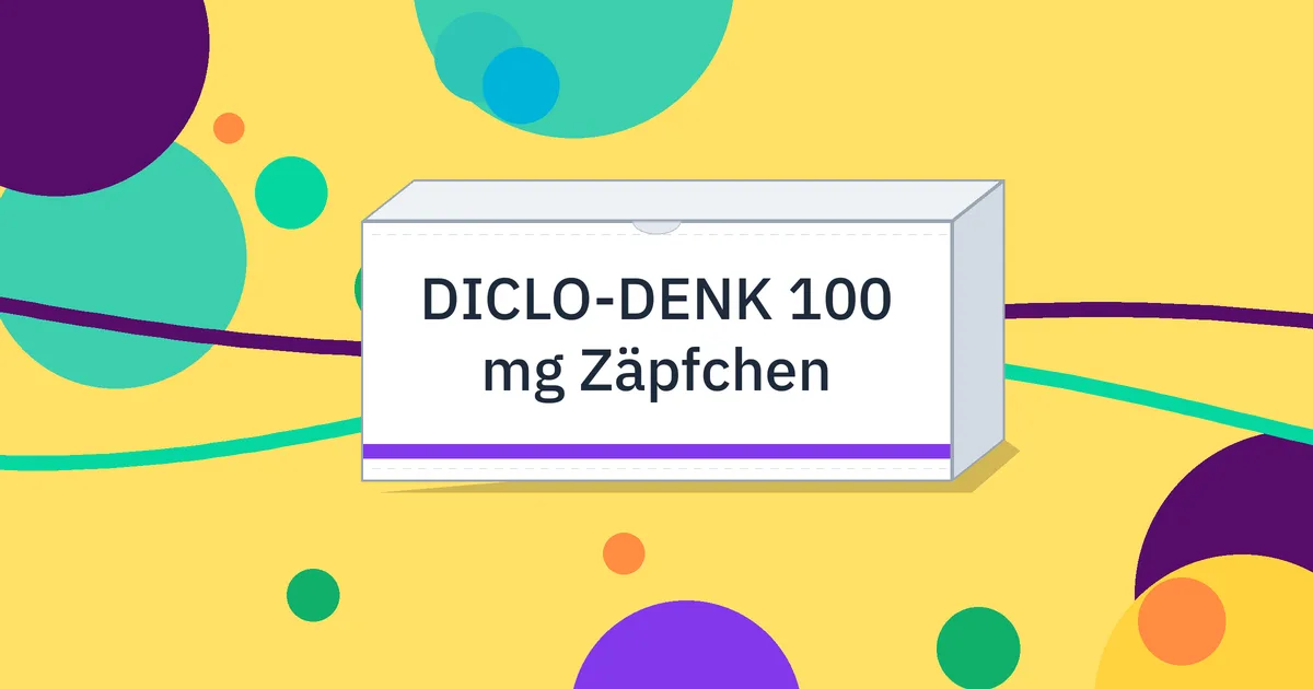Symbolbild: Packung mit der Aufschrift DICLO-DENK 100 mg Zäpfchen (PZN 15780498) – Verfügbarkeit und Bezug in Apotheken in Frankfurt am Main