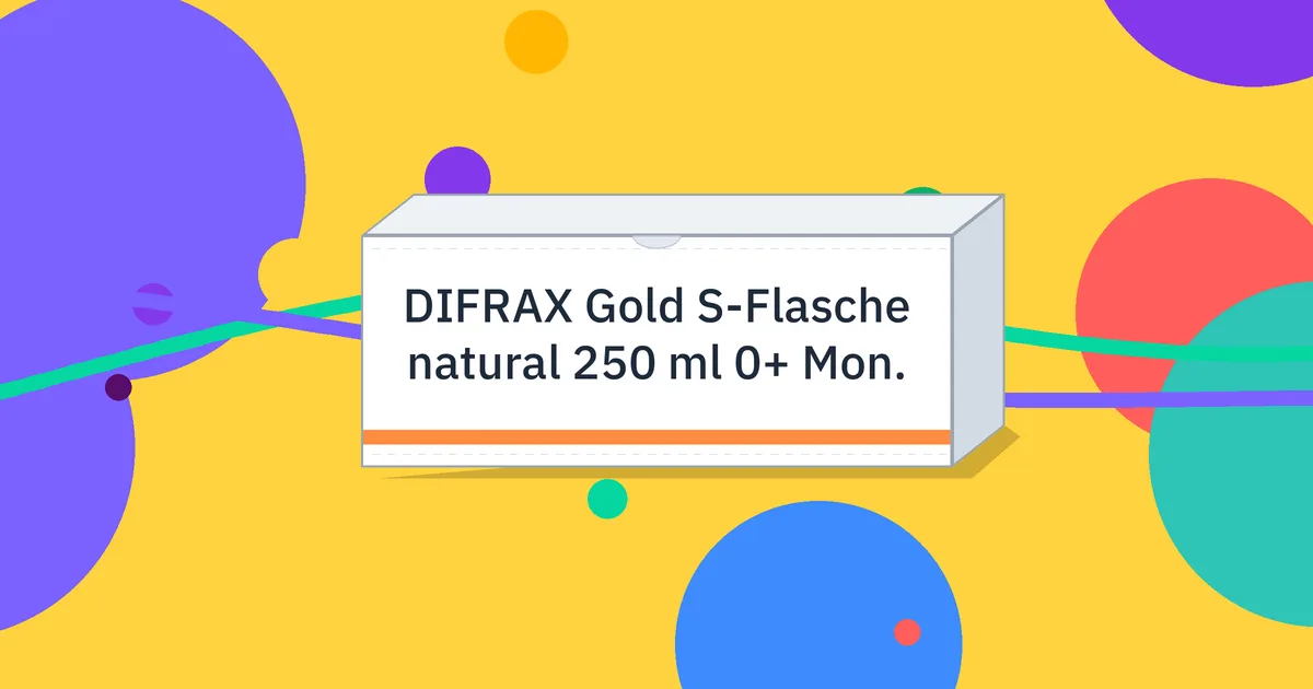 Symbolbild: Packung mit der Aufschrift DIFRAX Gold S-Flasche natural 250 ml 0+ Mon. (PZN 12731996) – Verfügbarkeit und Bezug in Apotheken in Frankfurt am Main