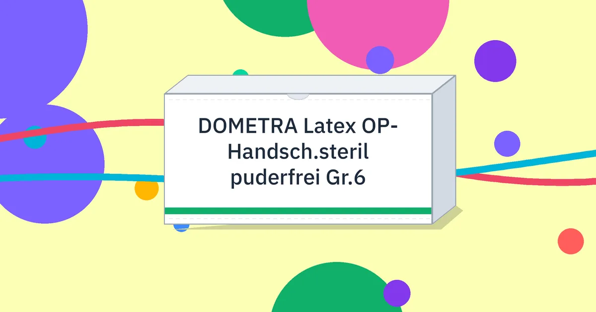 Symbolbild: Packung mit der Aufschrift DOMETRA Latex OP-Handsch.steril puderfrei Gr.6 (PZN 19477584) – Verfügbarkeit und Bezug in Apotheken in Frankfurt am Main