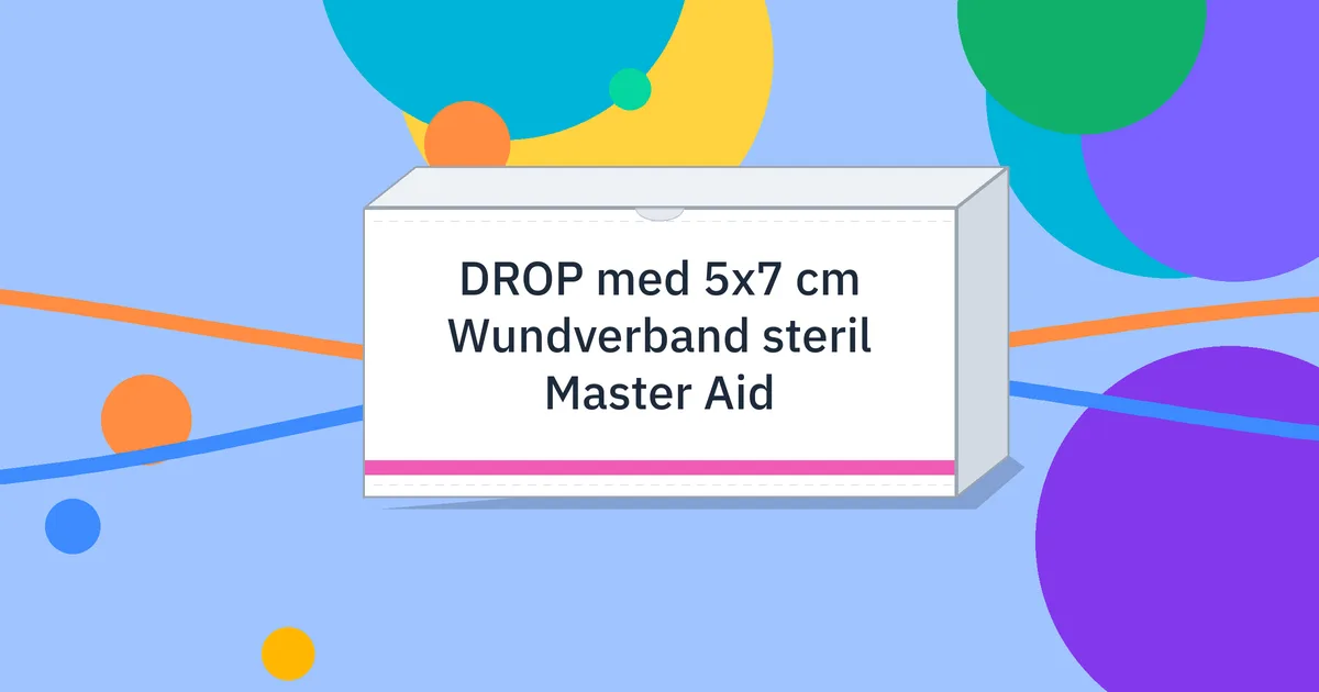 Symbolbild: Packung mit der Aufschrift DROP med 5x7 cm Wundverband steril Master Aid (PZN 20111747) – Verfügbarkeit und Bezug in Apotheken in Frankfurt am Main