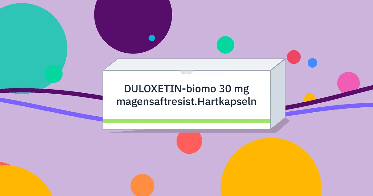 Symbolbild: Packung mit der Aufschrift DULOXETIN-biomo 30 mg magensaftresist.Hartkapseln (PZN 11154947) – Verfügbarkeit und Bezug in Apotheken in Frankfurt am Main