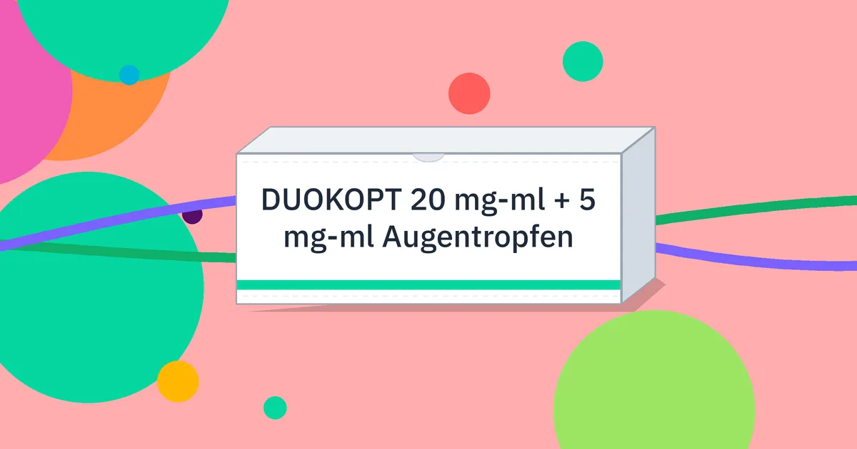 Symbolbild: Packung mit der Aufschrift DUOKOPT 20 mg-ml + 5 mg-ml Augentropfen (PZN 16317064) – Verfügbarkeit und Bezug in Apotheken in Frankfurt am Main