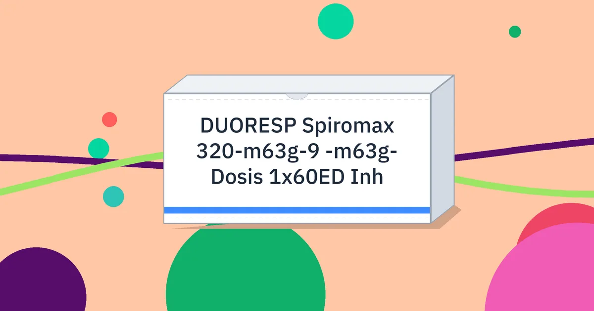 Symbolbild: Packung mit der Aufschrift DUORESP Spiromax 320-m63g-9 -m63g-Dosis 1x60ED Inh (PZN 11183883) – Verfügbarkeit und Bezug in Apotheken in Frankfurt am Main