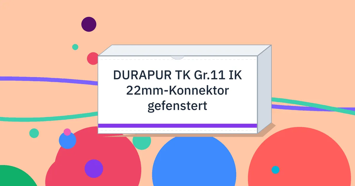 Symbolbild: Packung mit der Aufschrift DURAPUR TK Gr.11 IK 22mm-Konnektor gefenstert (PZN 16030960) – Verfügbarkeit und Bezug in Apotheken in Frankfurt am Main