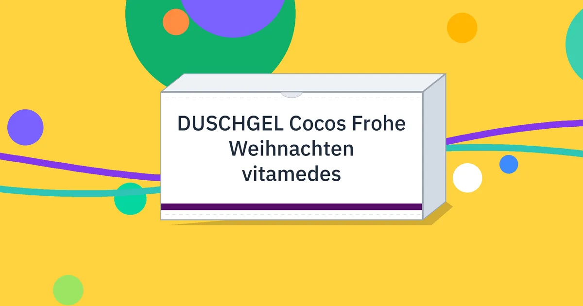 Symbolbild: Packung mit der Aufschrift DUSCHGEL Cocos Frohe Weihnachten vitamedes (PZN 20081199) – Verfügbarkeit und Bezug in Apotheken in Frankfurt am Main
