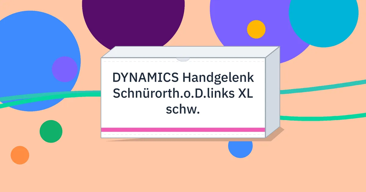 Symbolbild: Packung mit der Aufschrift DYNAMICS Handgelenk Schnürorth.o.D.links XL schw. (PZN 10632988) – Verfügbarkeit und Bezug in Apotheken in Frankfurt am Main