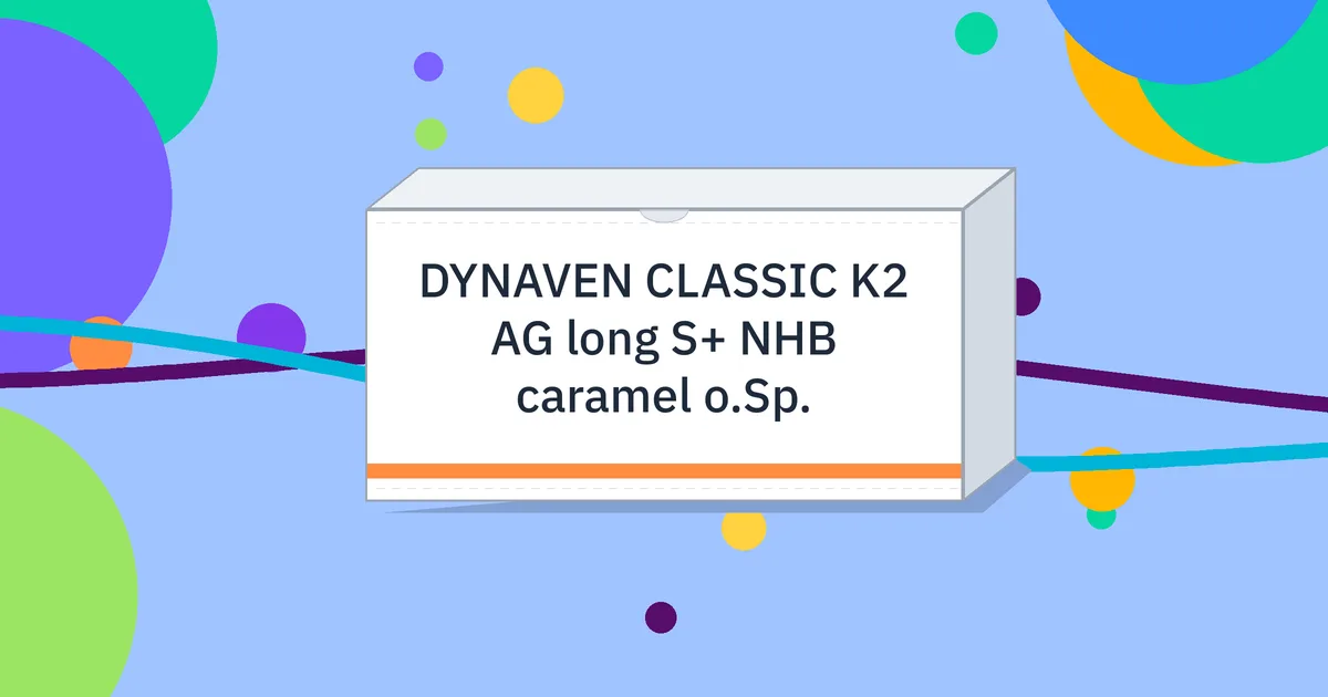 Symbolbild: Packung mit der Aufschrift DYNAVEN CLASSIC K2 AG long S+ NHB caramel o.Sp. (PZN 18418473) – Verfügbarkeit und Bezug in Apotheken in Frankfurt am Main
