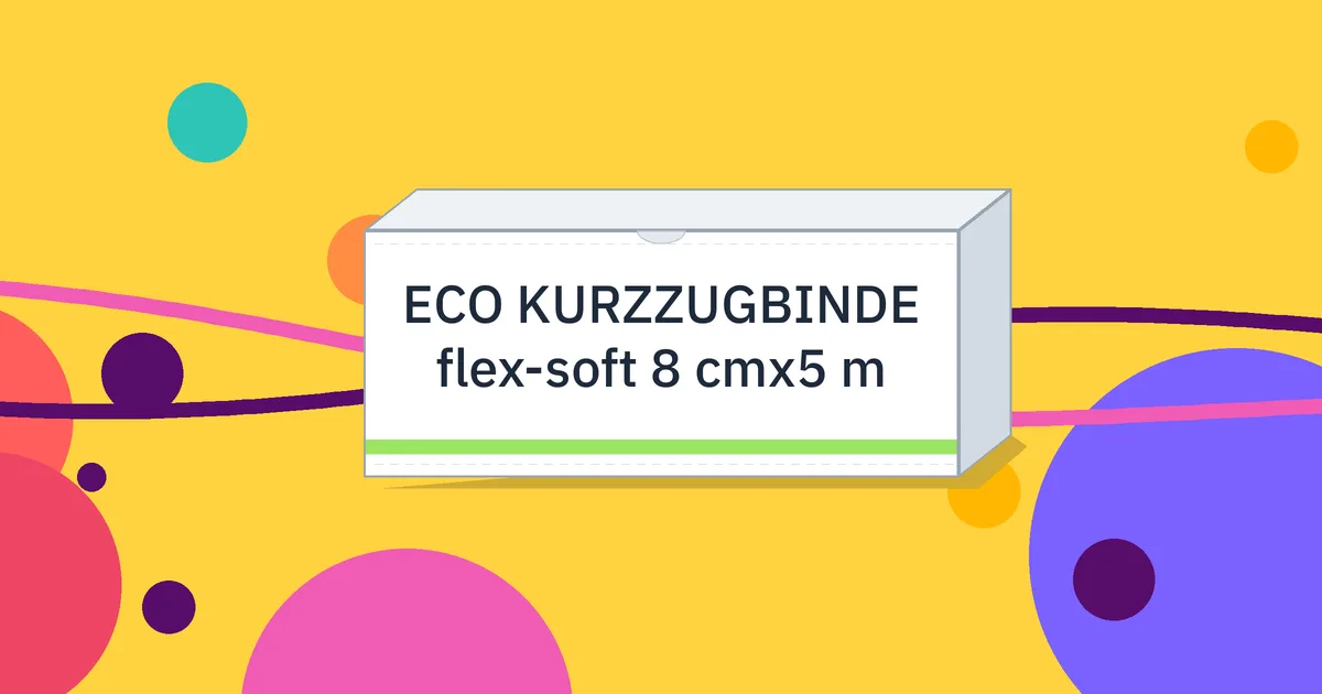 Symbolbild: Packung mit der Aufschrift ECO KURZZUGBINDE flex-soft 8 cmx5 m (PZN 10518956) – Verfügbarkeit und Bezug in Apotheken in Frankfurt am Main