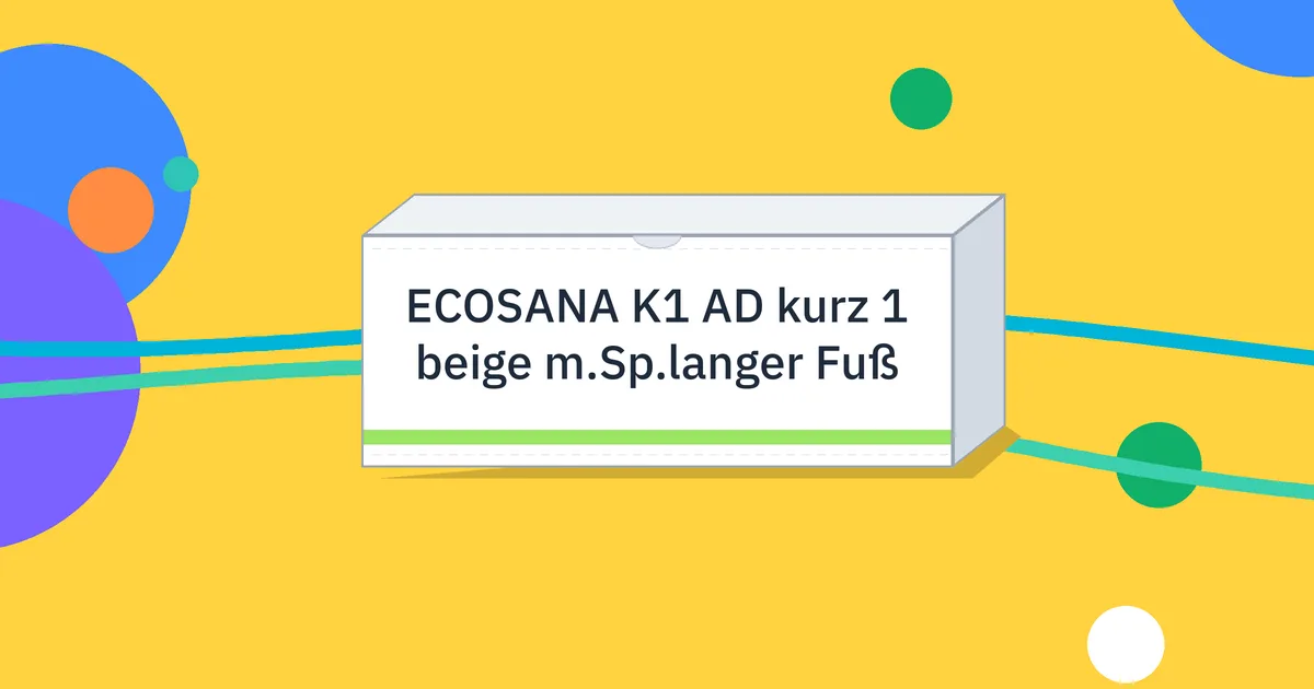 Symbolbild: Packung mit der Aufschrift ECOSANA K1 AD kurz 1 beige m.Sp.langer Fuß (PZN 04724309) – Verfügbarkeit und Bezug in Apotheken in Frankfurt am Main
