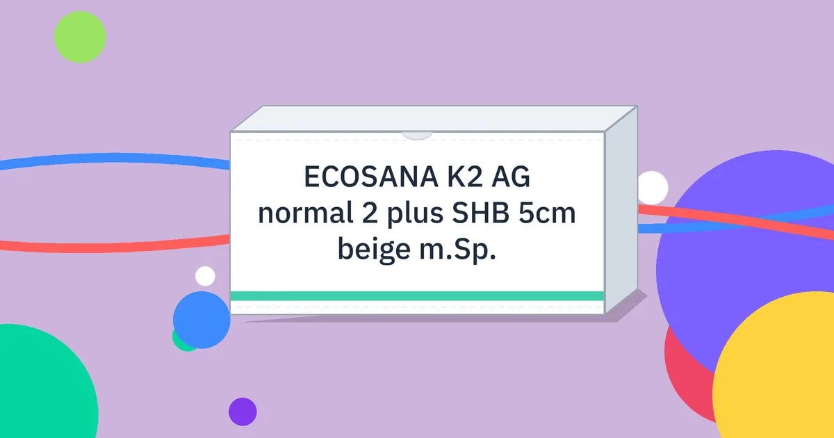 Symbolbild: Packung mit der Aufschrift ECOSANA K2 AG normal 2 plus SHB 5cm beige m.Sp. (PZN 01394739) – Verfügbarkeit und Bezug in Apotheken in Frankfurt am Main