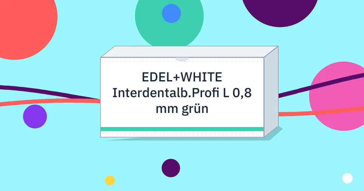 Symbolbild: Packung mit der Aufschrift EDEL+WHITE Interdentalb.Profi L 0,8 mm grün (PZN 13911996) – Verfügbarkeit und Bezug in Apotheken in Frankfurt am Main