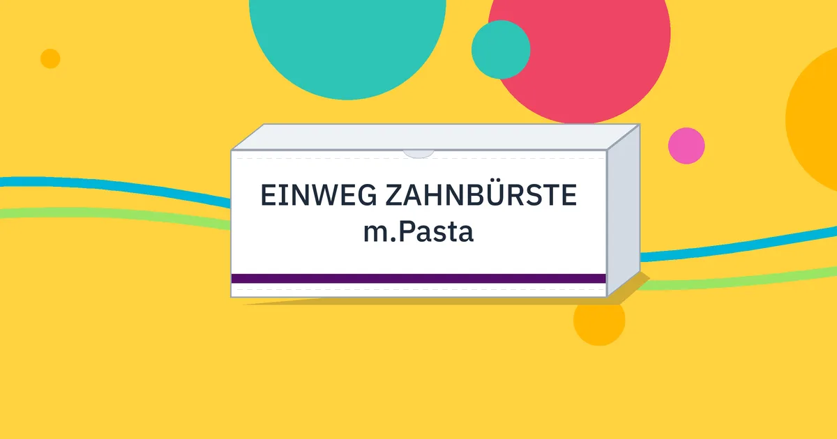 Symbolbild: Packung mit der Aufschrift EINWEG ZAHNBÜRSTE m.Pasta (PZN 09198311) – Verfügbarkeit und Bezug in Apotheken in Frankfurt am Main