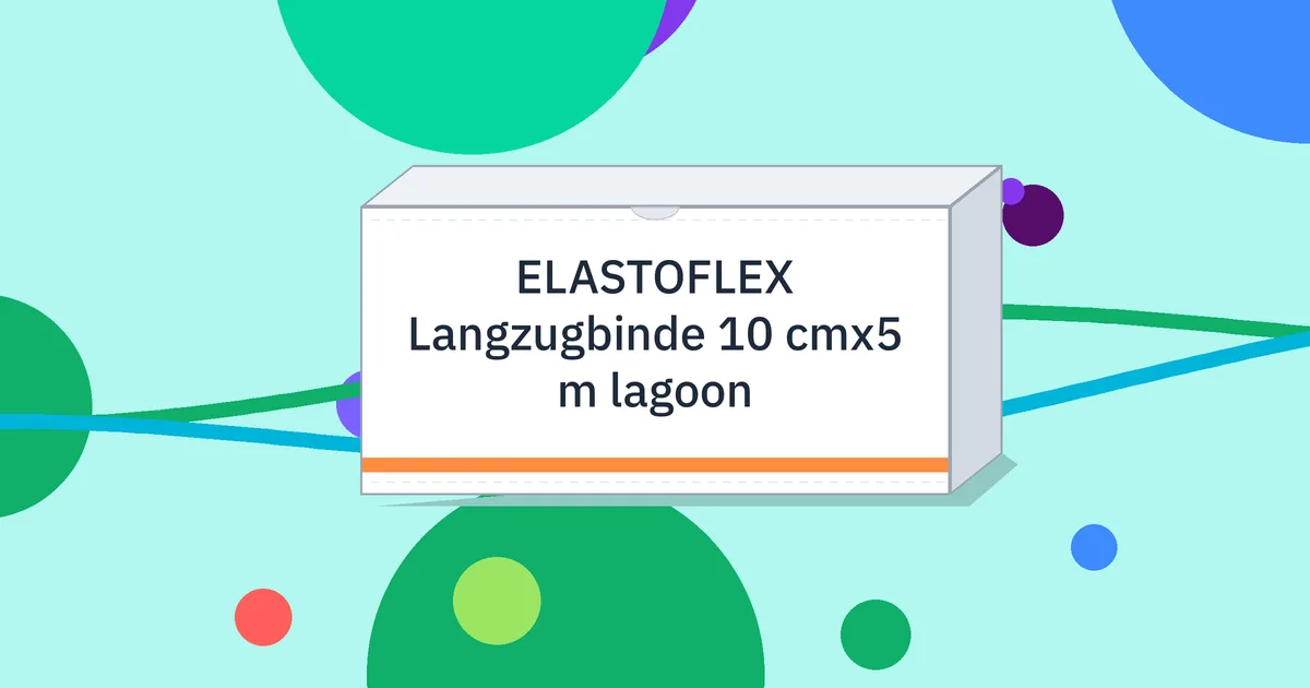 Symbolbild: Packung mit der Aufschrift ELASTOFLEX Langzugbinde 10 cmx5 m lagoon (PZN 17175904) – Verfügbarkeit und Bezug in Apotheken in Frankfurt am Main