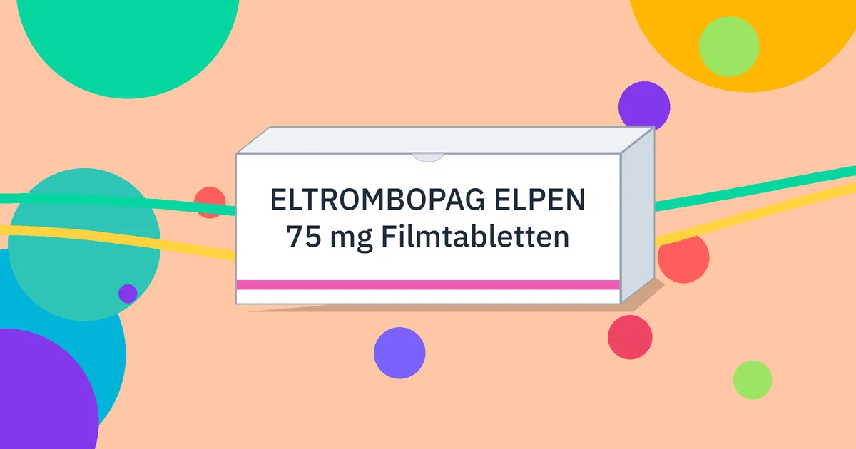 Symbolbild: Packung mit der Aufschrift ELTROMBOPAG ELPEN 75 mg Filmtabletten (PZN 19863494) – Verfügbarkeit und Bezug in Apotheken in Frankfurt am Main