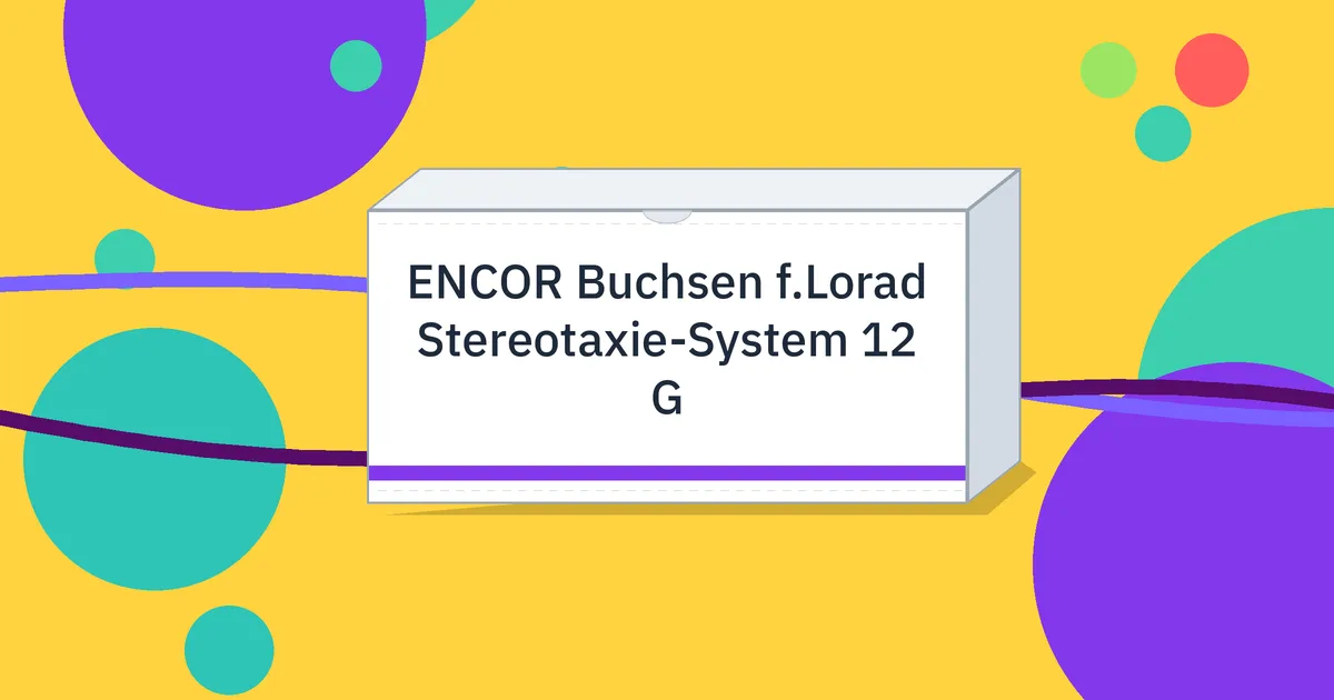Symbolbild: Packung mit der Aufschrift ENCOR Buchsen f.Lorad Stereotaxie-System 12 G (PZN 03576522) – Verfügbarkeit und Bezug in Apotheken in Frankfurt am Main