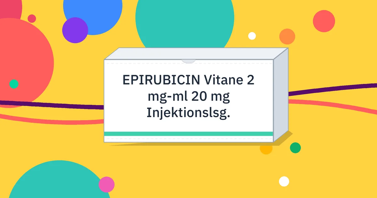 Symbolbild: Packung mit der Aufschrift EPIRUBICIN Vitane 2 mg-ml 20 mg Injektionslsg. (PZN 11384156) – Verfügbarkeit und Bezug in Apotheken in Frankfurt am Main