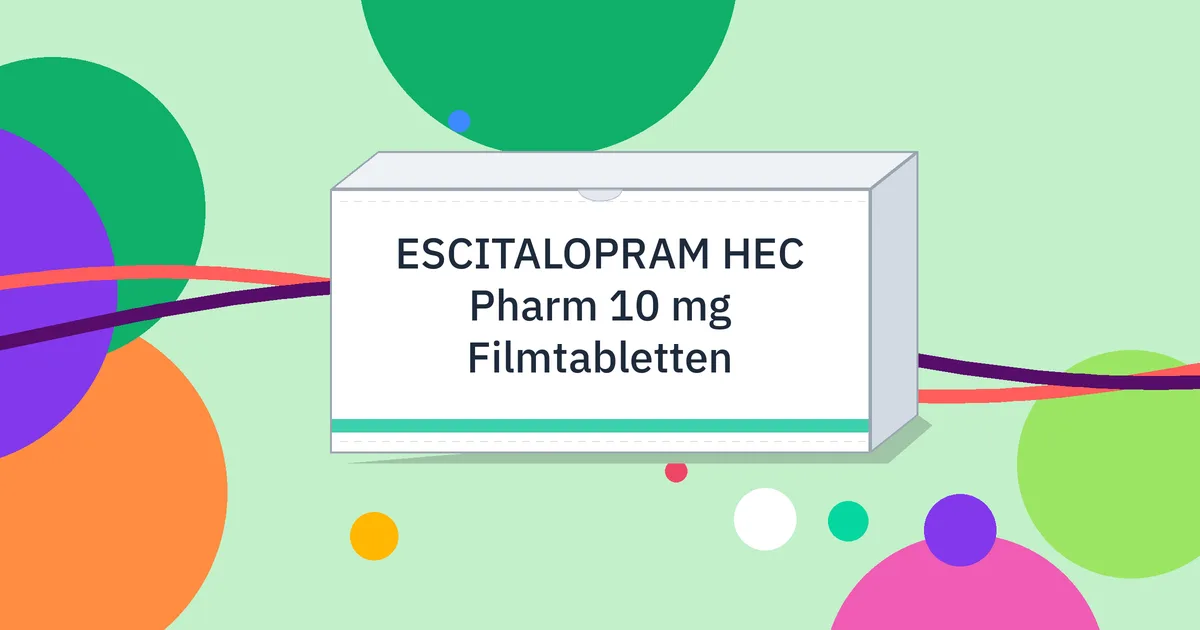 Symbolbild: Packung mit der Aufschrift ESCITALOPRAM HEC Pharm 10 mg Filmtabletten (PZN 18219667) – Verfügbarkeit und Bezug in Apotheken in Frankfurt am Main