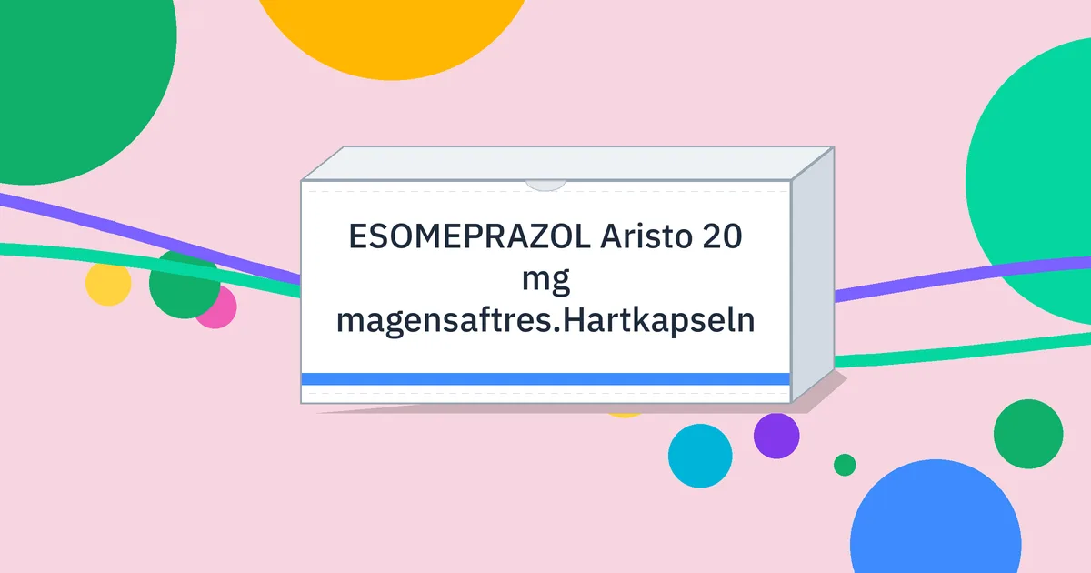 Symbolbild: Packung mit der Aufschrift ESOMEPRAZOL Aristo 20 mg magensaftres.Hartkapseln (PZN 10171085) – Verfügbarkeit und Bezug in Apotheken in Frankfurt am Main