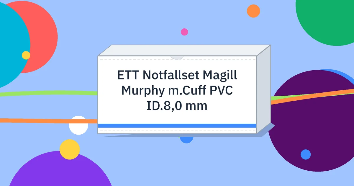 Symbolbild: Packung mit der Aufschrift ETT Notfallset Magill Murphy m.Cuff PVC ID.8,0 mm (PZN 19120913) – Verfügbarkeit und Bezug in Apotheken in Frankfurt am Main