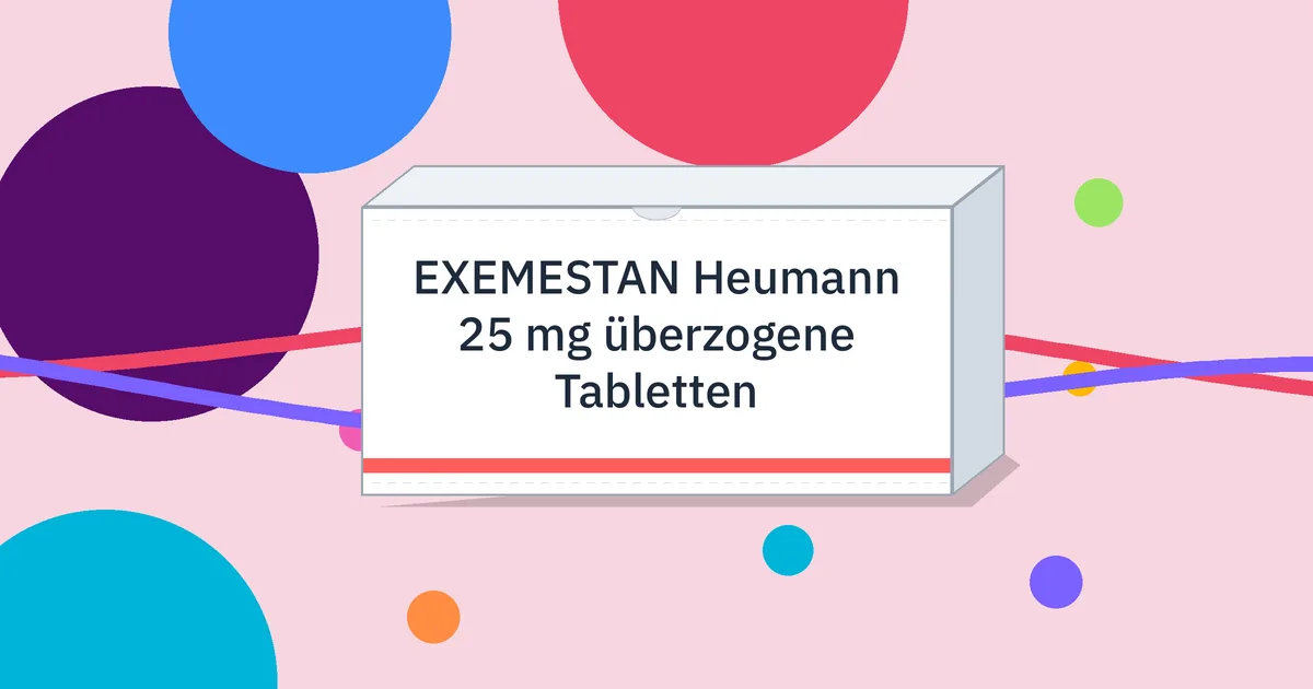 Symbolbild: Packung mit der Aufschrift EXEMESTAN Heumann 25 mg überzogene Tabletten (PZN 09373961) – Verfügbarkeit und Bezug in Apotheken in Frankfurt am Main