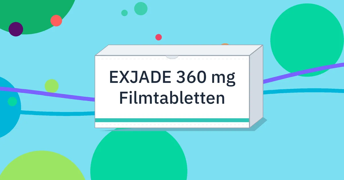 Symbolbild: Packung mit der Aufschrift EXJADE 360 mg Filmtabletten (PZN 11613846) – Verfügbarkeit und Bezug in Apotheken in Frankfurt am Main