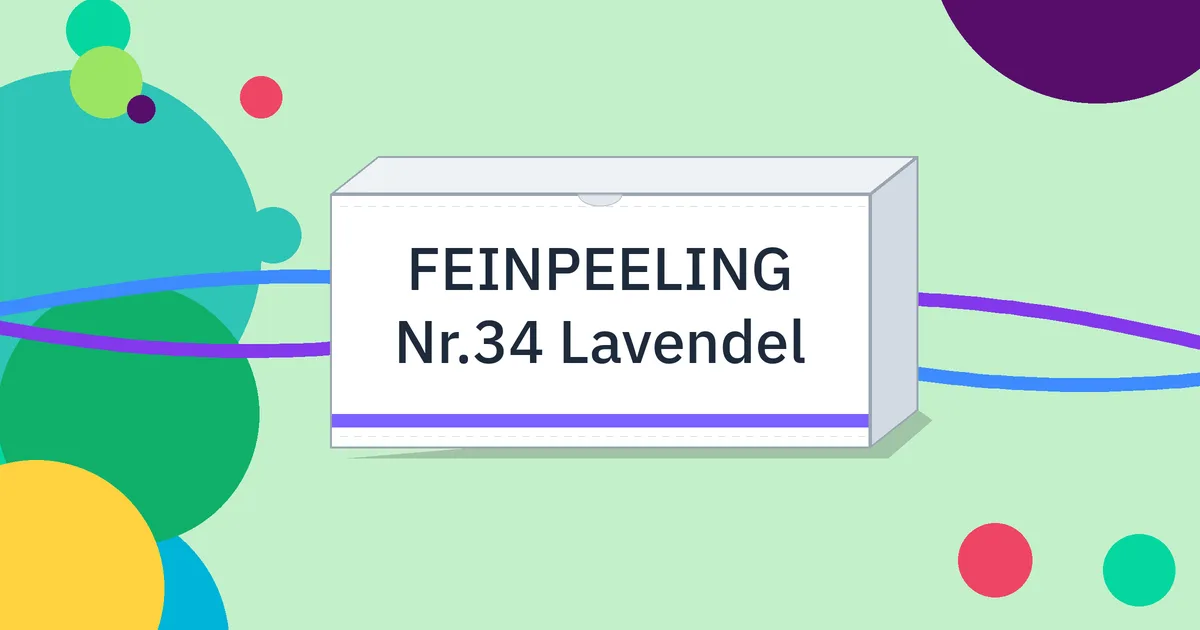 Symbolbild: Packung mit der Aufschrift FEINPEELING Nr.34 Lavendel (PZN 15585118) – Verfügbarkeit und Bezug in Apotheken in Frankfurt am Main