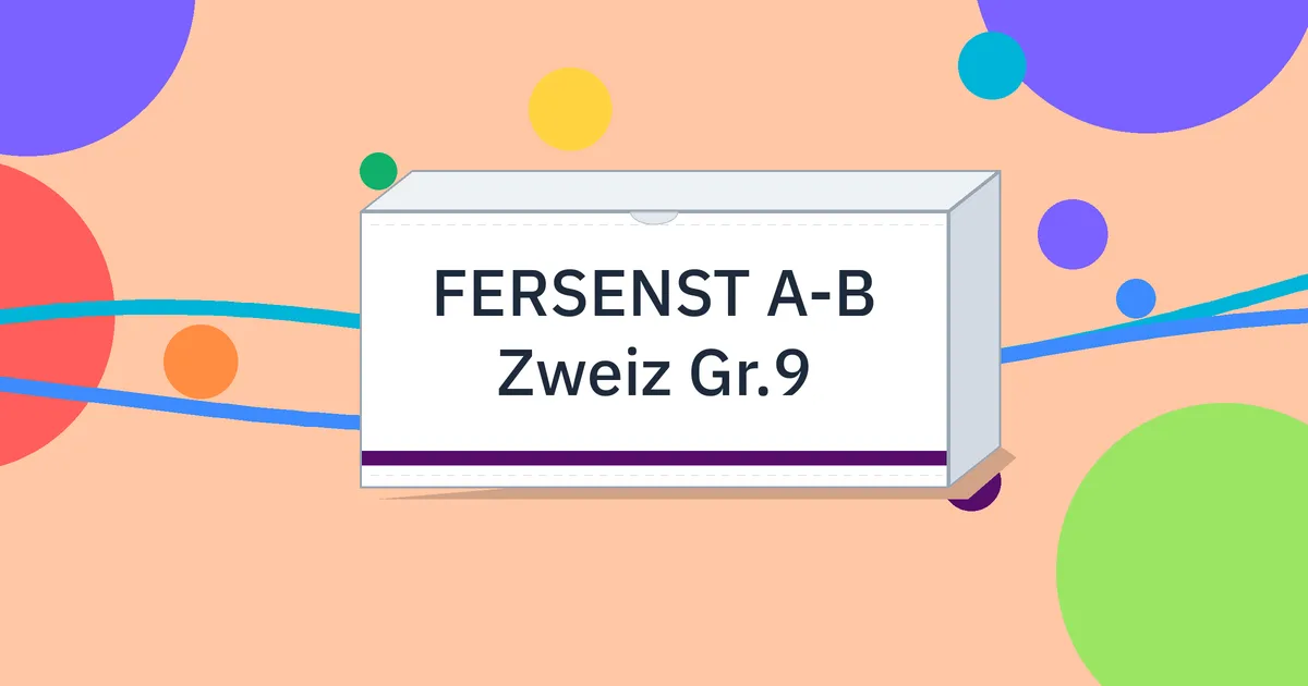 Symbolbild: Packung mit der Aufschrift FERSENST A-B Zweiz Gr.9 (PZN 01737783) – Verfügbarkeit und Bezug in Apotheken in Frankfurt am Main