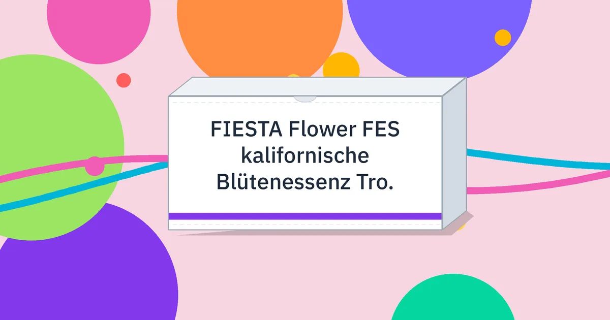 Symbolbild: Packung mit der Aufschrift FIESTA Flower FES kalifornische Blütenessenz Tro. (PZN 18809759) – Verfügbarkeit und Bezug in Apotheken in Frankfurt am Main