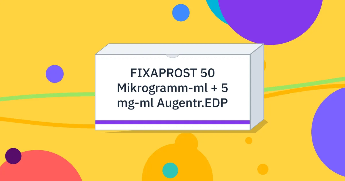 Symbolbild: Packung mit der Aufschrift FIXAPROST 50 Mikrogramm-ml + 5 mg-ml Augentr.EDP (PZN 17977650) – Verfügbarkeit und Bezug in Apotheken in Frankfurt am Main