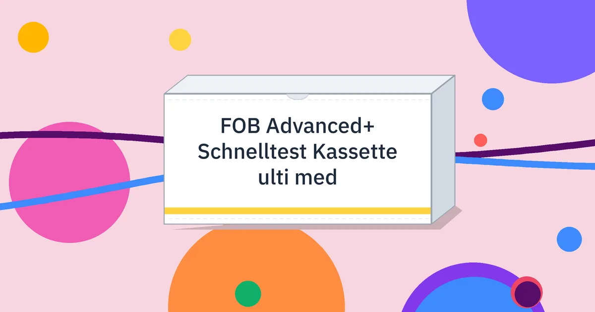 Symbolbild: Packung mit der Aufschrift FOB Advanced+ Schnelltest Kassette ulti med (PZN 11348462) – Verfügbarkeit und Bezug in Apotheken in Frankfurt am Main
