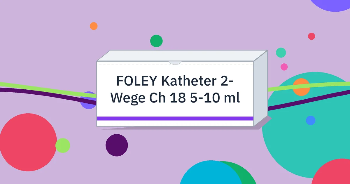 Symbolbild: Packung mit der Aufschrift FOLEY Katheter 2-Wege Ch 18 5-10 ml (PZN 17394954) – Verfügbarkeit und Bezug in Apotheken in Frankfurt am Main
