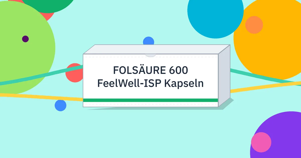 Symbolbild: Packung mit der Aufschrift FOLSÄURE 600 FeelWell-ISP Kapseln (PZN 16228053) – Verfügbarkeit und Bezug in Apotheken in Frankfurt am Main