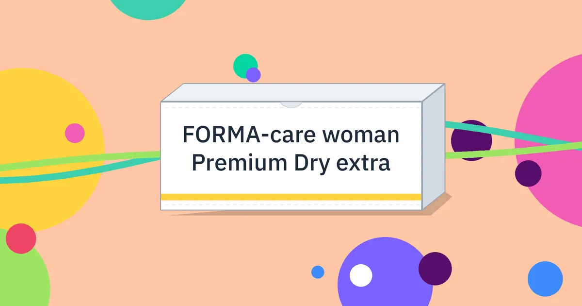 Symbolbild: Packung mit der Aufschrift FORMA-care woman Premium Dry extra (PZN 15784987) – Verfügbarkeit und Bezug in Apotheken in Frankfurt am Main