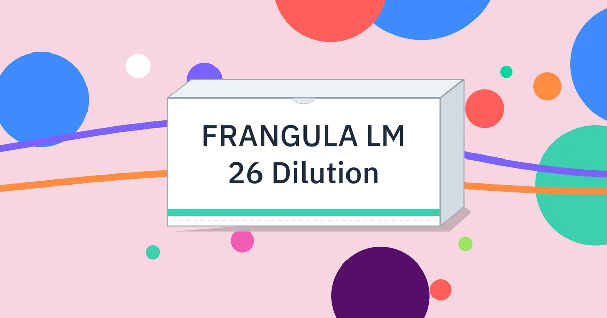 Symbolbild: Packung mit der Aufschrift FRANGULA LM 26 Dilution (PZN 12874589) – Verfügbarkeit und Bezug in Apotheken in Frankfurt am Main