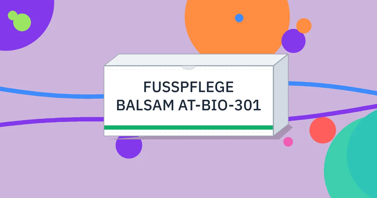 Symbolbild: Packung mit der Aufschrift FUSSPFLEGE BALSAM AT-BIO-301 (PZN 16801624) – Verfügbarkeit und Bezug in Apotheken in Frankfurt am Main