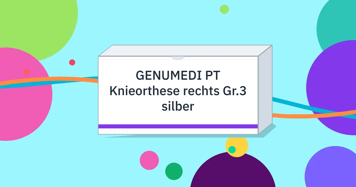 Symbolbild: Packung mit der Aufschrift GENUMEDI PT Knieorthese rechts Gr.3 silber (PZN 03648865) – Verfügbarkeit und Bezug in Apotheken in Frankfurt am Main
