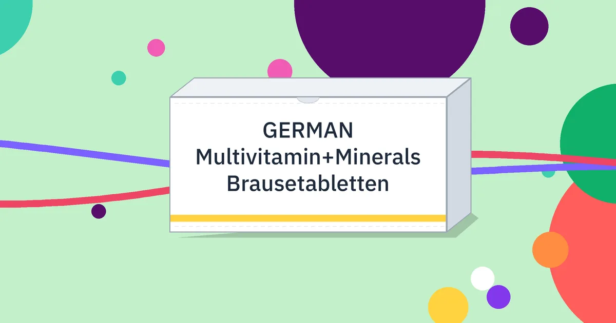 Symbolbild: Packung mit der Aufschrift GERMAN Multivitamin+Minerals Brausetabletten (PZN 08459324) – Verfügbarkeit und Bezug in Apotheken in Frankfurt am Main