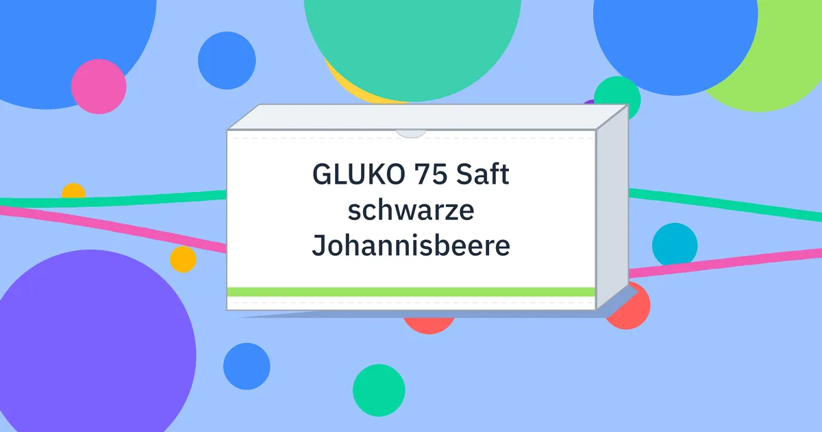 Symbolbild: Packung mit der Aufschrift GLUKO 75 Saft schwarze Johannisbeere (PZN 17870194) – Verfügbarkeit und Bezug in Apotheken in Frankfurt am Main