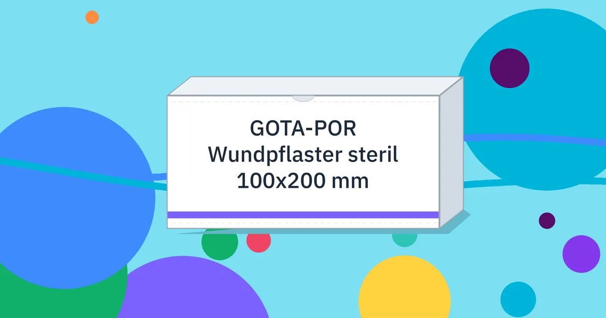 Symbolbild: Packung mit der Aufschrift GOTA-POR Wundpflaster steril 100x200 mm (PZN 10124909) – Verfügbarkeit und Bezug in Apotheken in Frankfurt am Main