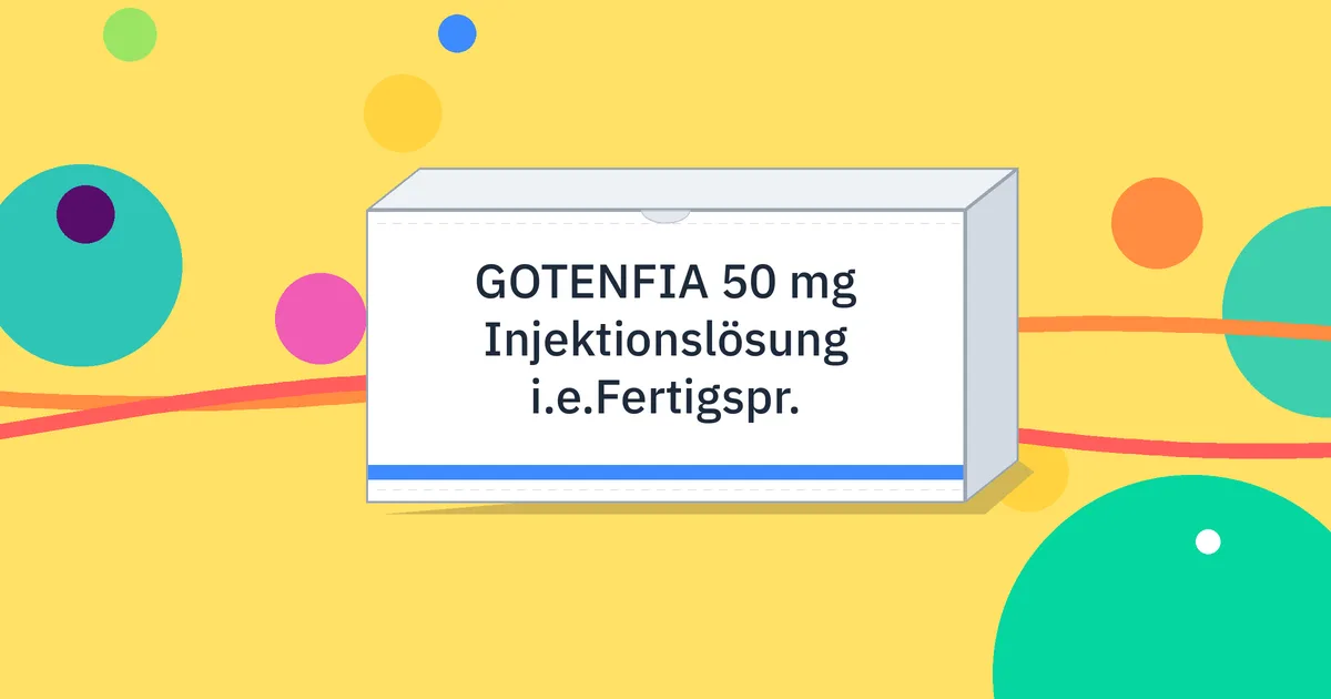 Symbolbild: Packung mit der Aufschrift GOTENFIA 50 mg Injektionslösung i.e.Fertigspr. (PZN 20013559) – Verfügbarkeit und Bezug in Apotheken in Frankfurt am Main
