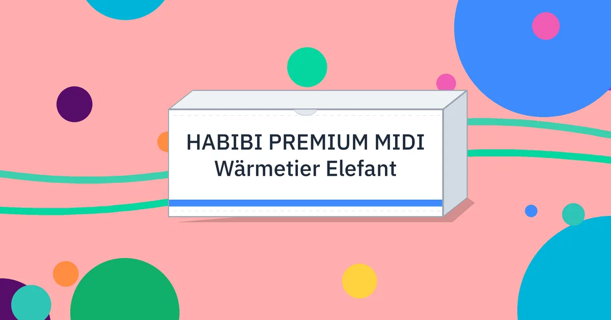 Symbolbild: Packung mit der Aufschrift HABIBI PREMIUM MIDI Wärmetier Elefant (PZN 20044637) – Verfügbarkeit und Bezug in Apotheken in Frankfurt am Main